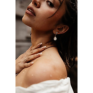 POTESSA Handpicked White Shell Pearl Earrings 18k Gold Plated Leverback Dangle Stud Pearl Earrings Jewelry for Women