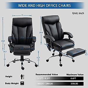 Duoku Massage Office Chair Big and Tall Desk Chairs with Wheels 350lb Comfortable Lumbar Support Computer Chair Ergonomic Executive High Back PU Leather Work Chair for Adults Women, Black
