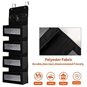 2 Pack Over Door Hanging Organizer, Boczif 5-Shelf Wall Mount Storage with 4 Large Pocket and Mesh Clear Window, Closet Door Organizer for Bathroom,Pantry,Closet,Dorm,Toys,Kitchen, Cosmetics (2-Black)