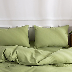 Freiuoke Match Green 100% Cotton Pillowcases Standard Set,2 Pack Envelope Closure Linen Feel Textured Natural, Soft and Durable 20x26 Inch Match Green Pillow Cases