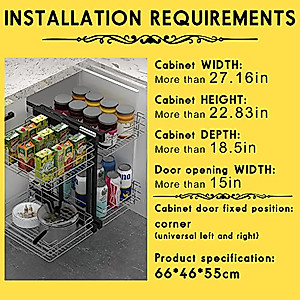 Blind Corner Cabinet Pull Out, 15in opening Soft Close Heavy Duty Kitchen Corner Cabinet Organizer, 4 chrome plated storage baskets, for cabinets Minimum size: 18.89"D*27.16"W*22.83"H
