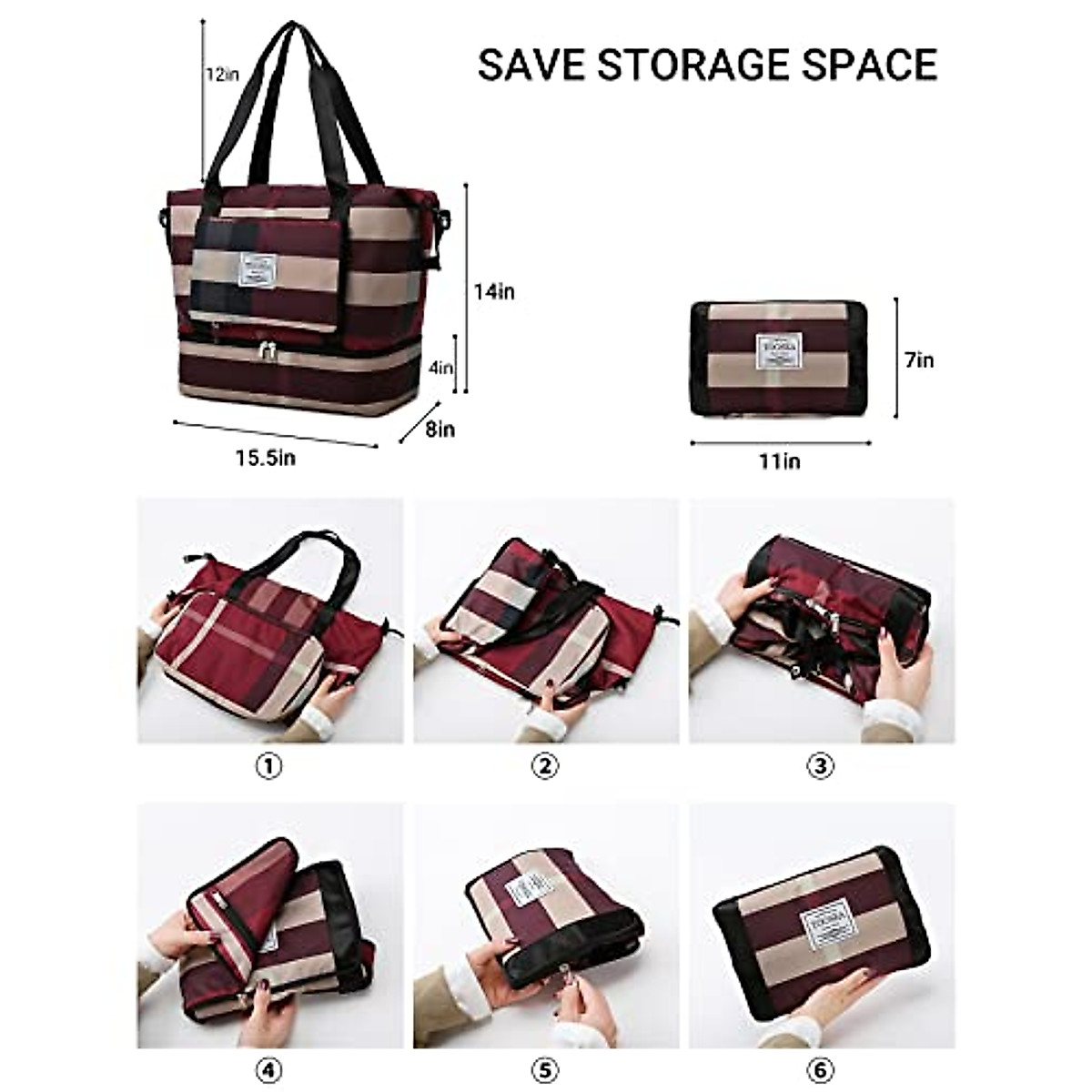 TOOSEA New Foldable Dry/Wet Separation Travel Duffle Bag for Women Carry On with Shoe Compartment Luggage Sleeve, Large Capacity Folding Travel Tote Gym Bag, Weekender Overnight Bag