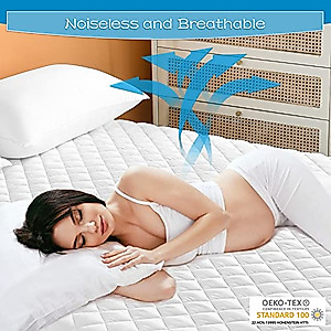 Queen Size Quilted Fitted Mattress Pad, 100% Waterproof Breathable Mattress Protector, Noiseless Hollow Cotton Mattress Topper, Fitted 8"-26" Deep, Dust Proof