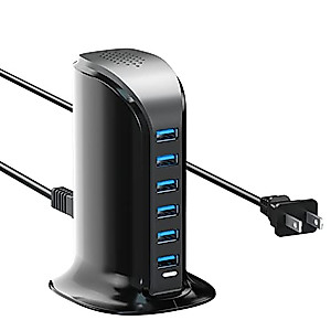 ADRICY USB Charger 6 Port 50W Multi USB Tower Charging Station for Multiple Devices iPhone 14/14 Pro/14 Pro Max/13 Pro/13 Pro Max/Android/Samsung/Tablet,etc