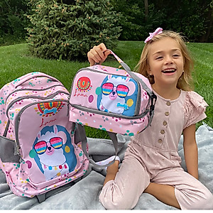 seastig Rolling Backpack 18in Double Handle Backpack Kids Wheeled Backpack Roller Backpack with Lunch Bag Set Girls Boys, Alpaca with Sunglasses