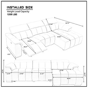 TURRIDU Oversized Genuine Leather L Shaped Sofa, Modern Electric Control Seat 3-Seater Couch with USB Interface, Power Recliner, Reclining Sectional Sofa with Console& Single Left Recliner, Beige