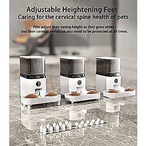 Automatic Cat Feeders with Camera,1080P HD Night Vision 2.4G WiFi 5L Pet Feeder,Height Adjustable Dog Dry Food Dispenser,Two Way Splitter & Three Stainless Bowls,10s Meal Call & Interaction (White)