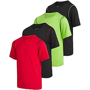 Black Bear Boys’ Athletic T-Shirt – 4 Pack Active Performance Dry-Fit Sports Tee (4-18), Size 12-14, Black/Red/Black/Green