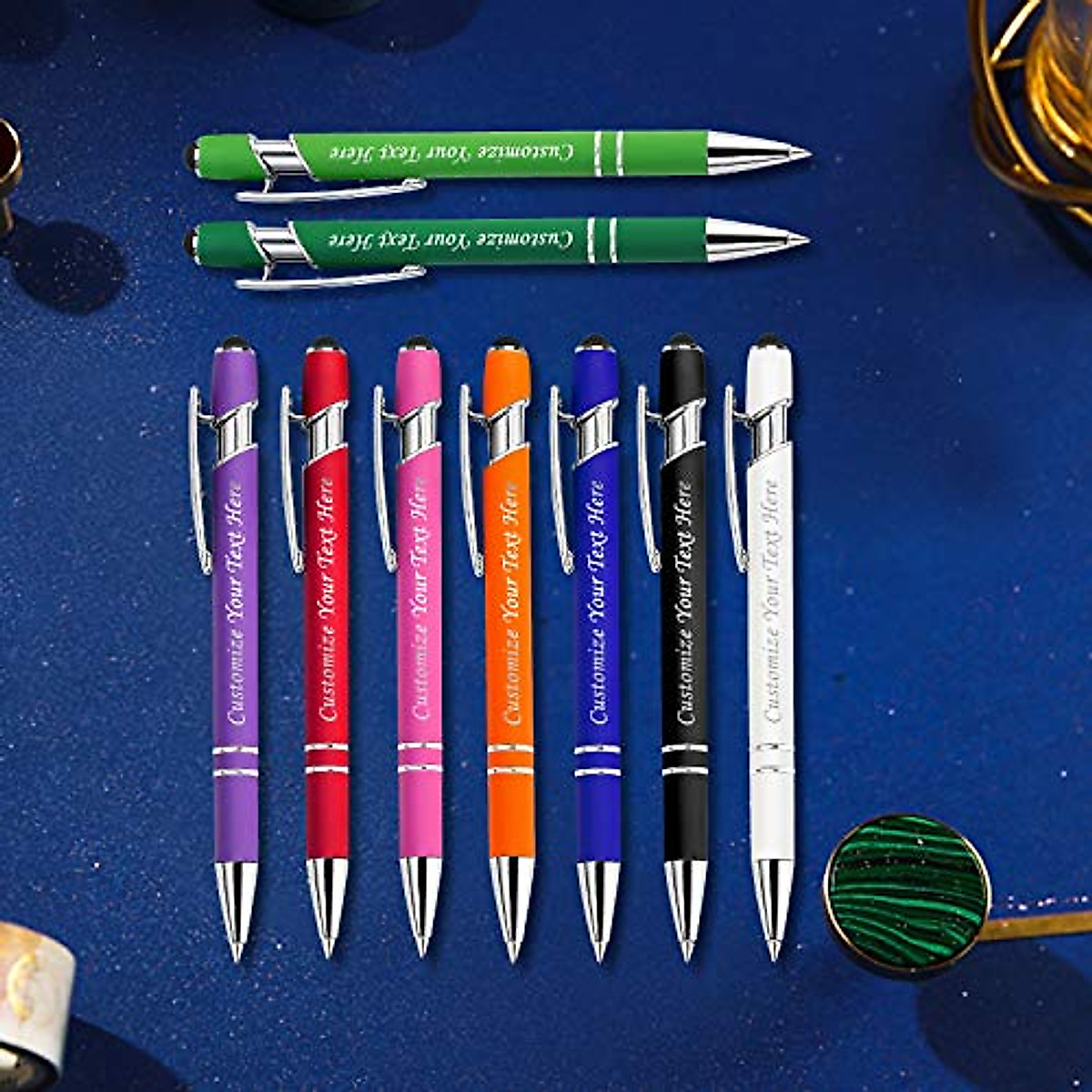 24 PCS Personalized Pens in Bulk with Stylus Tip, Custom Engraving Pens, Soft Touch Ballpoint Pen with Name - Free Personalization Black Ink- for Christmas, Anniversary, Graduation, Office, Memory