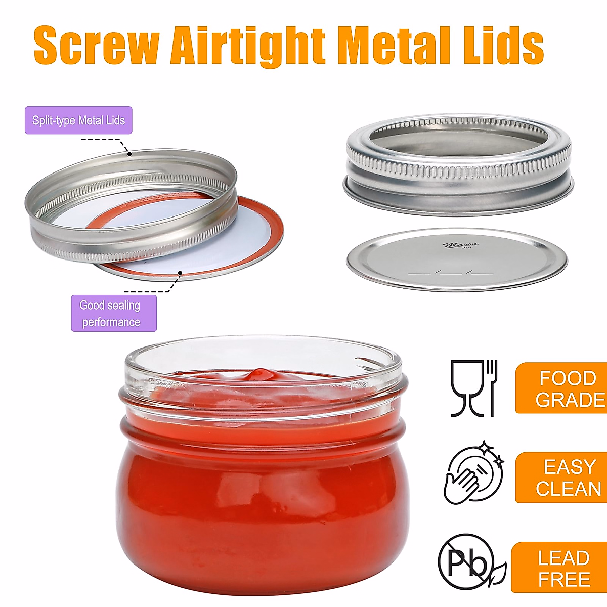 COMUDOT 40 Pack Mason Jars, 4 oz Food Storage Jars with Split-Type Metal lids, Glass Canning Jars for Jams, Overnight Oats, Candies, Honeys, Snacks,DIY Projects,Wedding/Party/Shower Favors