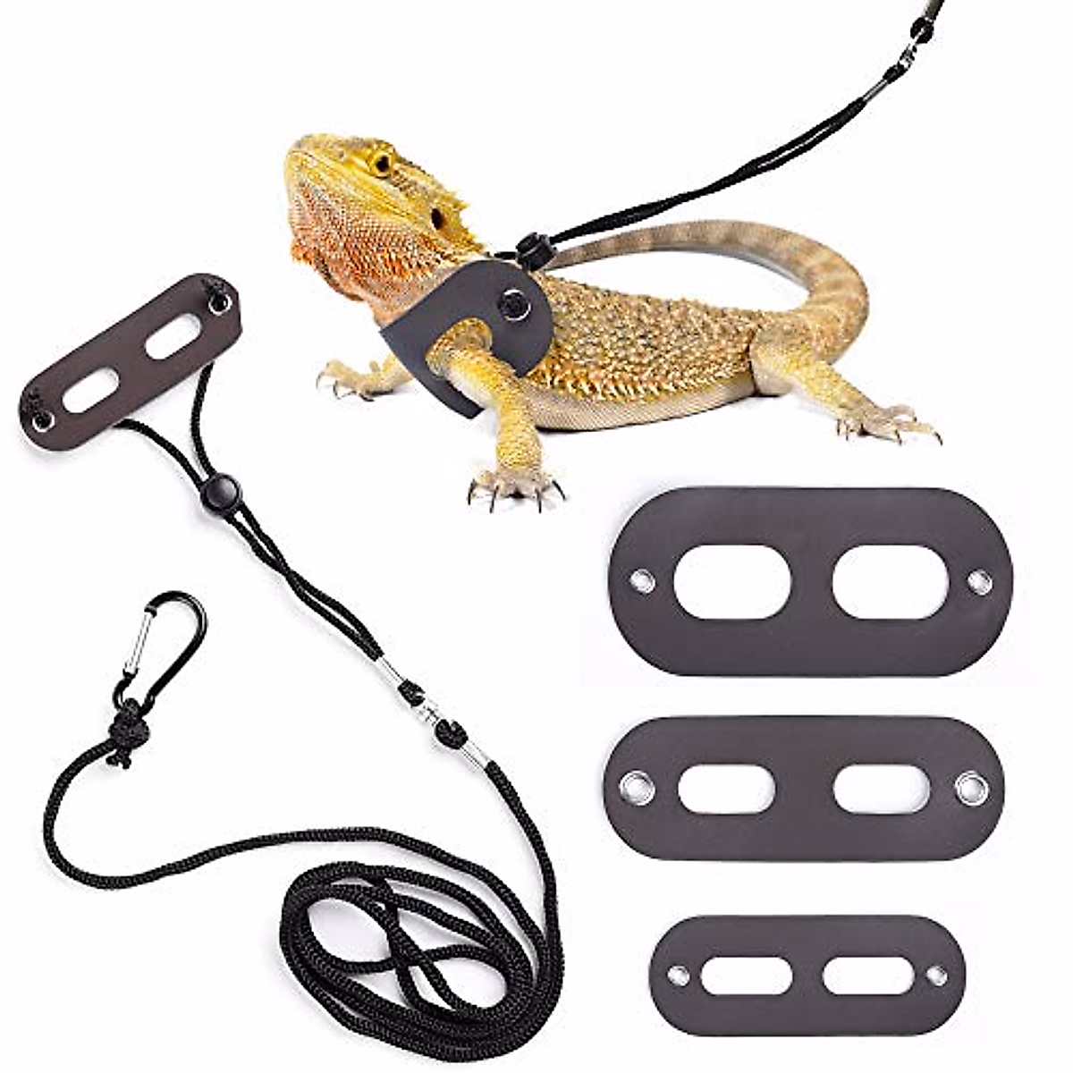 POLKASTORE Bearded Dragon Harness and Leash Adjustable(S,M,L, 3 Pack) - Soft Leather Reptile Lizard Leash for Amphibians and Other Small Pet Animals