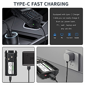 BAOFENG UV-82 Battery Upgraded BL-8 2800mAh Li-ion Battery with Type-C Charger Cable for UV-82HP UV-82C MIRKIT UV-82 MK3/5 etc Two Way Radio
