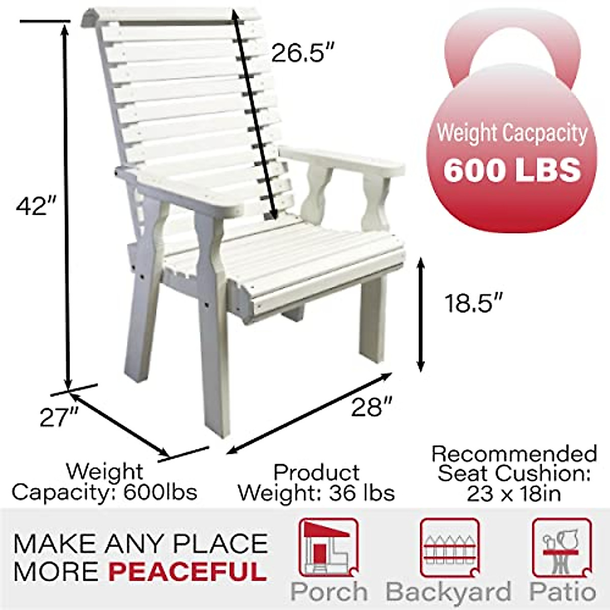 Amish Casual Heavy Duty 600 Lb Roll Back High Back Treated Patio Chair (Semi-Solid White Stain)