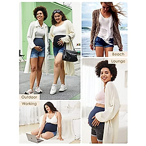 HOFISH Women's Over The Belly Maternity Shorts Support Pregnancy Shorts Breathable Jeans Shorts LightBlue+Black L