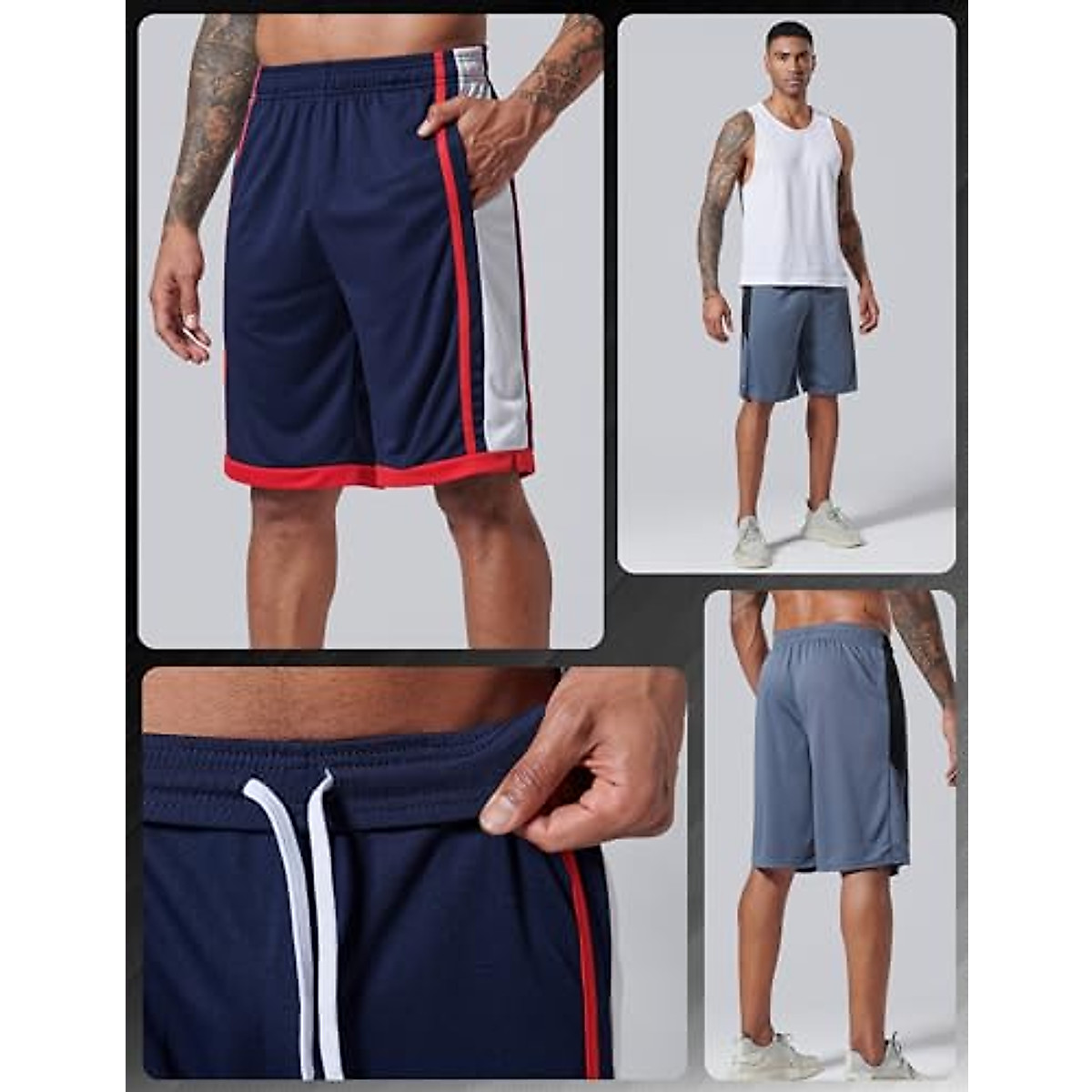 Liberty Imports 5 Pack Men's Quick Dry Athletic Basketball Shorts 9" Inseam with Pockets, Activewear for Workout Gym Running (Set 3, Medium)