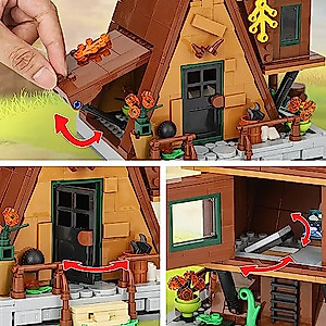 QLT A-Frame Cabin Building Set, Jungle Wood-Cabin House Building Set with LED Lighting Kit, Camping Friends Set Gift for 6+ Year Old Kids, Compatible with Lego (683 Pcs)