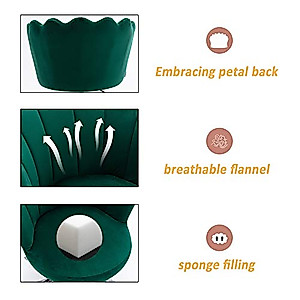 Goujxcy Cute Desk Chair, Modern Velvet Vanity Makeup Chair, 360° Swivel Height Adjustable Comfy Accent Chair Rolling Chair for Home Office Bedroom Living Room (Green)