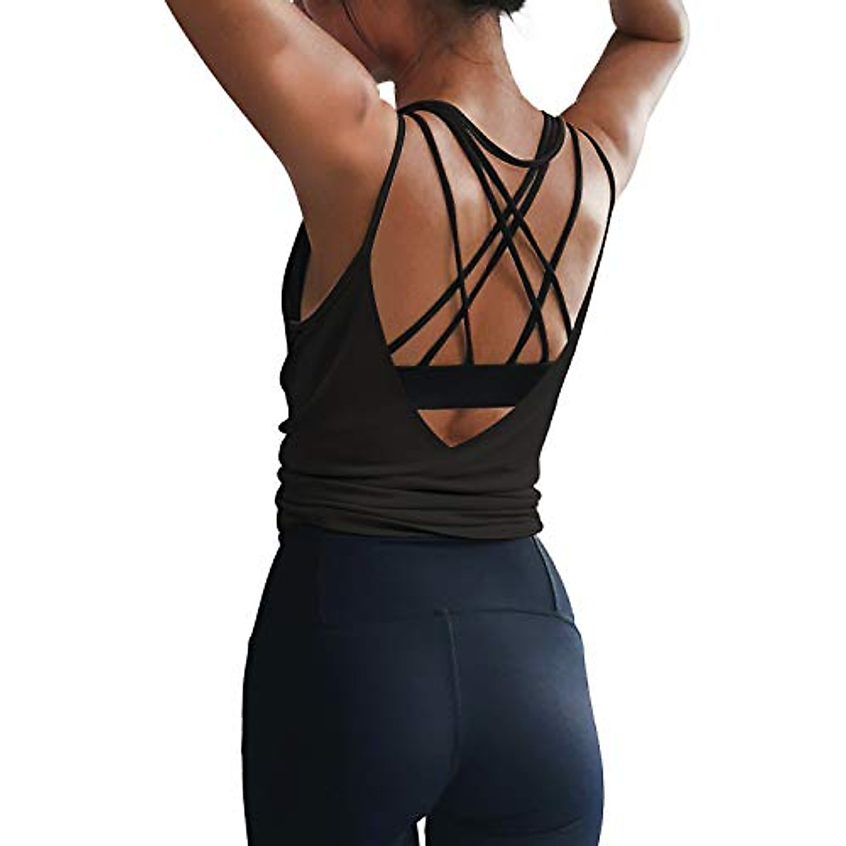 LEXISLOVE Womens Summer Workout Tank Tops Sexy Open Back Backless Yoga Shirt Activewear Workout Clothes Running Sports Gym Loose Cute V Neck Sleeveless Beach Tops Black S