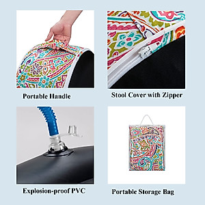 FUNHOME Inflatable Stool Ottoman Footrest with Handle, All Weather Footrest Seat with Foot Pump D20 xH9, Water Repellent Footstool Pouf for Home Patio Garden and Camping Use-Melora Paisley