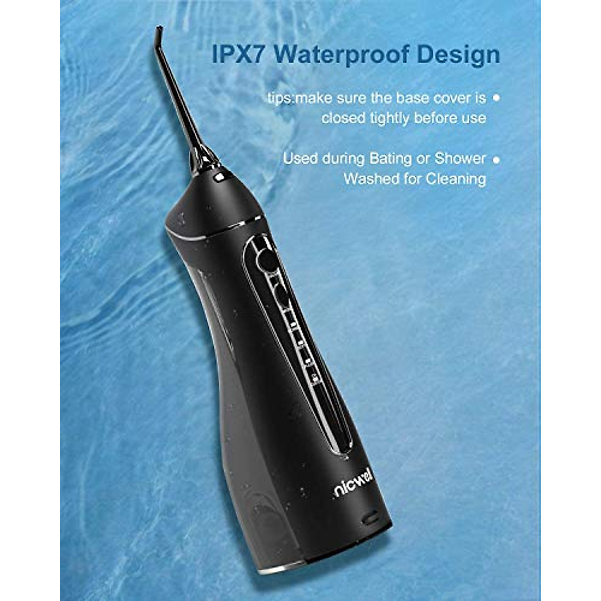 Water Dental Flosser Cordless for Teeth - Nicwell 4 Modes Dental Oral Irrigator, Portable and Rechargeable IPX7 Waterproof Powerful Battery Life Water Teeth Cleaner Picks for Home Travel