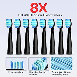 SEAGO Electric Toothbrush for Adults, with 8 Heads and 5 Modes, Rechargeable Sonic Tooth Brush One Charge for 30 Days, with 2 Mins Timer(Black)