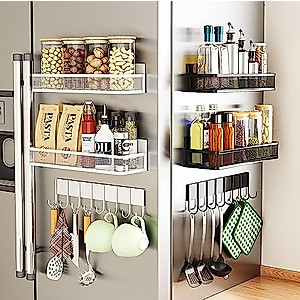 Aobvrey 3 Pack Magnetic Spice Rack Organizer, Refrigerator Organization and Storage, Metal Kitchen Organization Seasoning Organizer Shelf, Magnetic spice rack for Refrigerator Microwave Oven (Black)