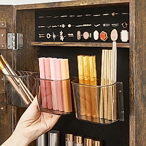 SONGMICS Jewelry Cabinet Floor Standing, Lockable Jewelry Organizer with High Full-Length Mirror, Bottom Drawer, Shelf, Wheels, Jewelry Armoire, Gift Idea, Rustic Brown and Black UJJC004X01