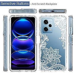 Tothedu Phone Case for Redmi Note 12 Pro Case, Poco X5 Pro 5G Case with Tempered-Glass Screen Protector, Cute Clear Mandala Pattern Full Body Protective Cover for Xiaomi Redmi Note 12 Pro 5G (Mandala)