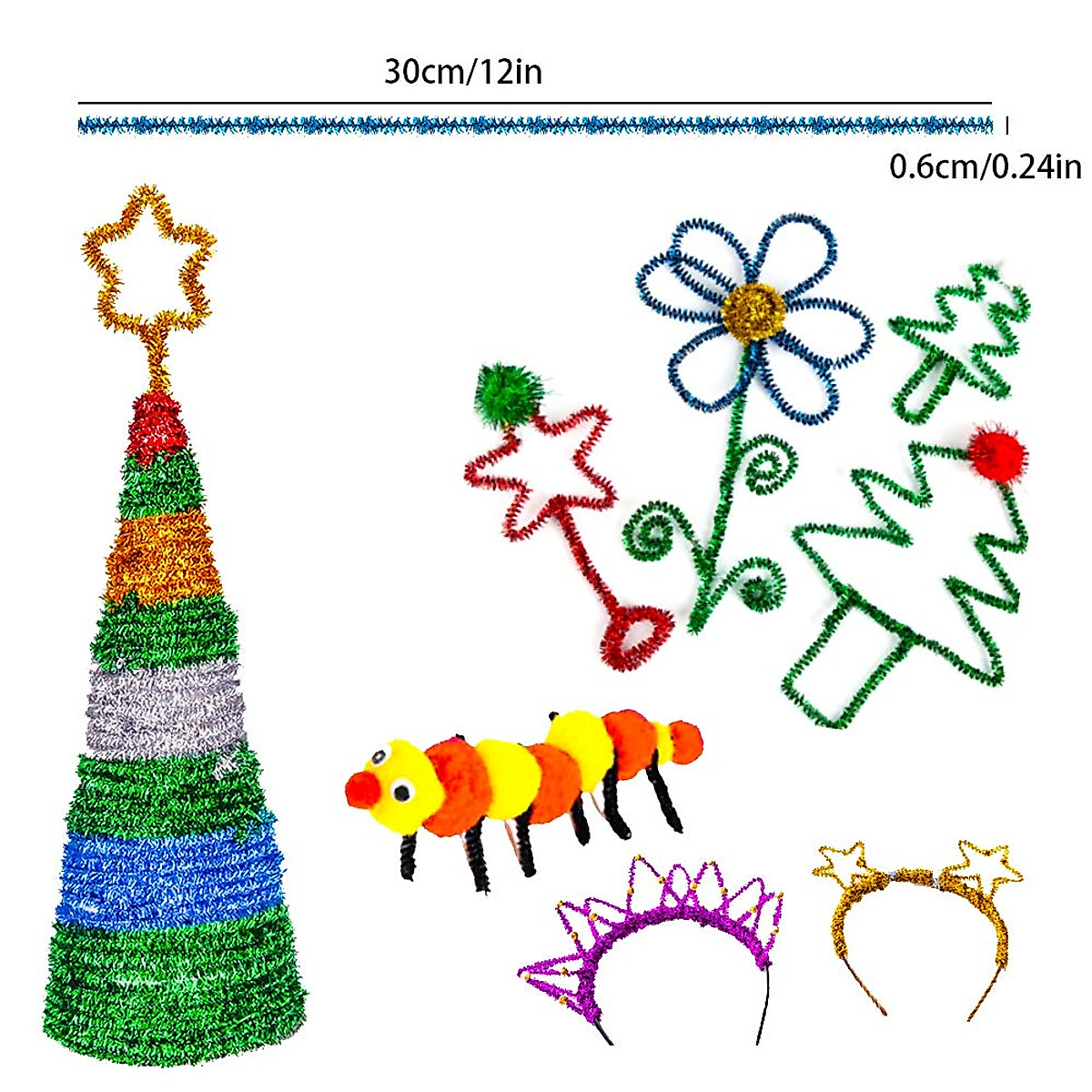 Value Pack 700 Pieces Glitter Assorted Colors Chenille Stems Tomorotec Pipe Cleaners 0.24 x 12 Inch for DIY Art Supplies Hand Craft for Kids, Class and etc.