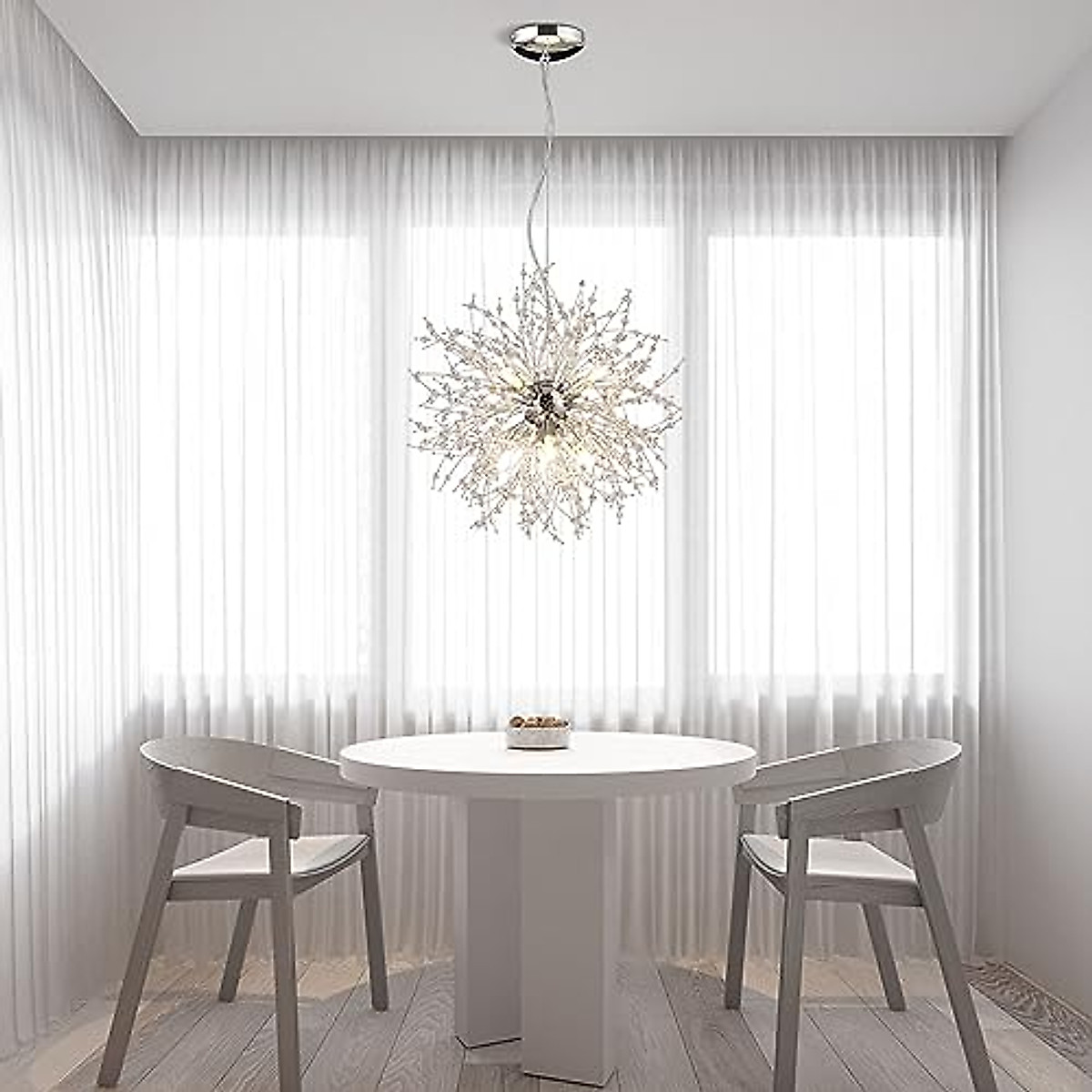 Camastar Modern Small Chandelier, 8 Lights Chrome Firework Chandelier, Dandelion Crystal Chandeliers for Entryway, Sputnik Pendant Light Fixture for Dining Room