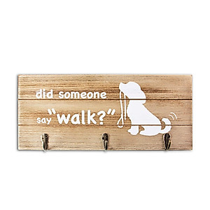 VILIGHT Dog Mom Gifts Leash Holder Home Sign - Farmhouse Wall Decor with Hooks - Funny Dog Lover Gifts for Women Man - 12.6x5.5 Inches