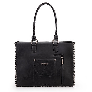 Wrangler Leopard Print Tote Bag for Women Western Top Handle Woven Hobo Purse Large Handbags WG83G-8317BK