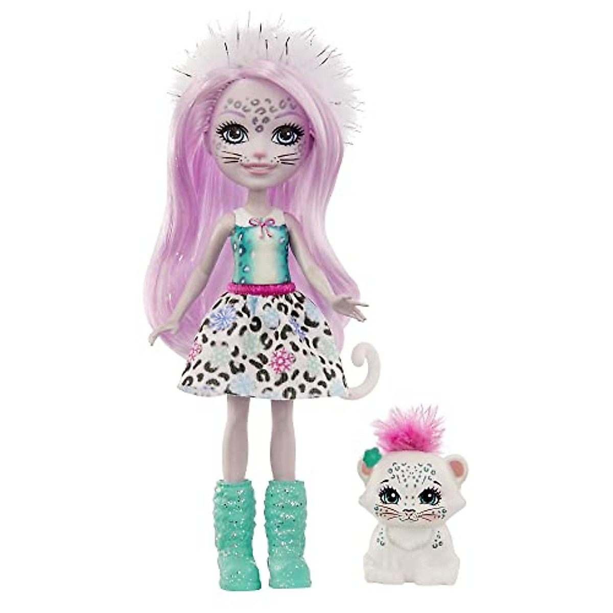 Mattel Enchantimals Sybill Snow Leopard Small Doll (6-in) & Flake Animal Friend Figure, 6-inch Small Doll with Removable Skirt, Snow Boots, and Fur Headband, Great Gift for 3 to 8 Year Olds