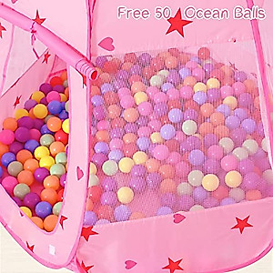Wilhunter Baby Ball Pit for Toddler with 50 Balls, Kids Pop Up Play Tent for Girls, Princess Toys for Children Indoor & Outdoor Playhouse with Carry Bag