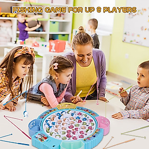 Magnetic Fishing Game Toys, Rotating Board Game with Music Including 45 Fishes and 8 Fishing Poles, Party Game Toys for Kids Age 3 4 5 6 7 and Up
