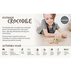 Anamalz Crocodile Wooden Animal Toy for Toddlers, Fun and Posable Crocodile for Early Learning, Montessori, and STEM, Smooth Natural Wood, Boys and Girls