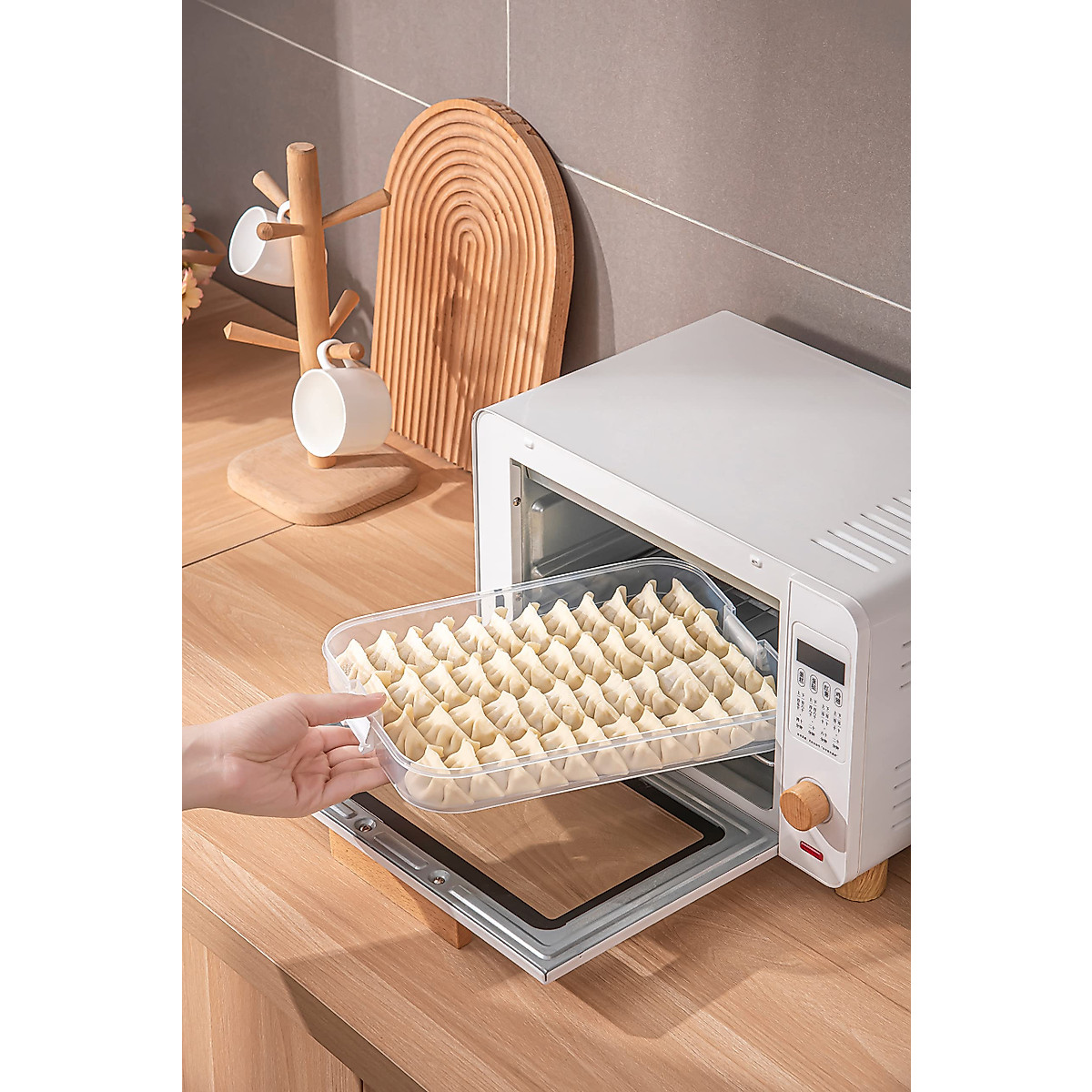 LOEZ 4-Layer Food Storage Container, Stackable Snack Container with Lid, Dumpling Box, Gyoza Container, Cookie Storage Containers, Good Sealing, Time Recoder (White)