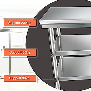 Commercial Kitchen Work Catering Table, Kitchen Work Table Stainless Steel Worktable Commercial Heavy Duty Prep Workbench with 4 Casters (Wheels) for Restaurant, Hotel Rack (Size : 100x60x85cm)