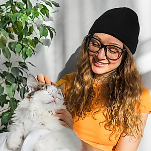 American Trends Men Women Beanie Hat Smile Face Knit Cuffed Winter Hats Warm Soft Cute Plain Skull Beanie Hats for Outdoor Black One Size