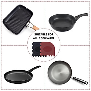 Matscover Grill Pan Scrapers, Cast Iron Scraper with Built-In Adsorption Gadget, Pot Scraper Non Scratch for Cast Iron Skillet, Frying Pans and Griddles Cleaning, Red and Black, 4 Pack