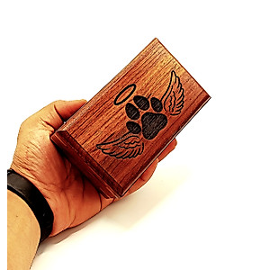Wooden Urn -Engraved paw with Angel Wing-Pet Urns for Dogs Ashes-Decorative Wooden Pet Urns for Ashes - Rosewood Cremation Urns for Dogs-Pet Urns for Cats-Wooden Box (Rosewood)