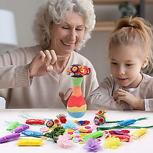 DigHealth DIY Vase with Flowers Craft Kit for Kids, Make Your Own Flower Bouquet by Buttons and Fabric, Crafts and Art Set Gift for Girls Boys Age 4 5 6 7 8 9 10 12 Years Old