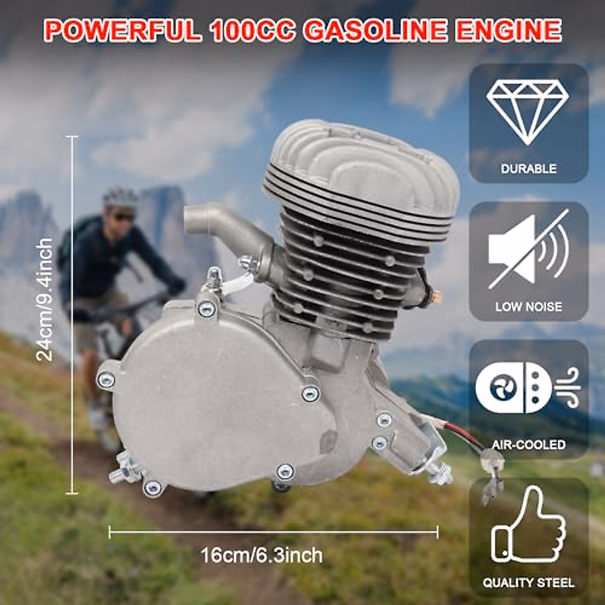 Ktaxon 100cc Bicycle Engine Kit, 2 Stroke Bike Engine Kit, Gas Bike Conversion Kit with Super Fuel-efficient, Powerful Engine for 26-28" Bikes (Silver)