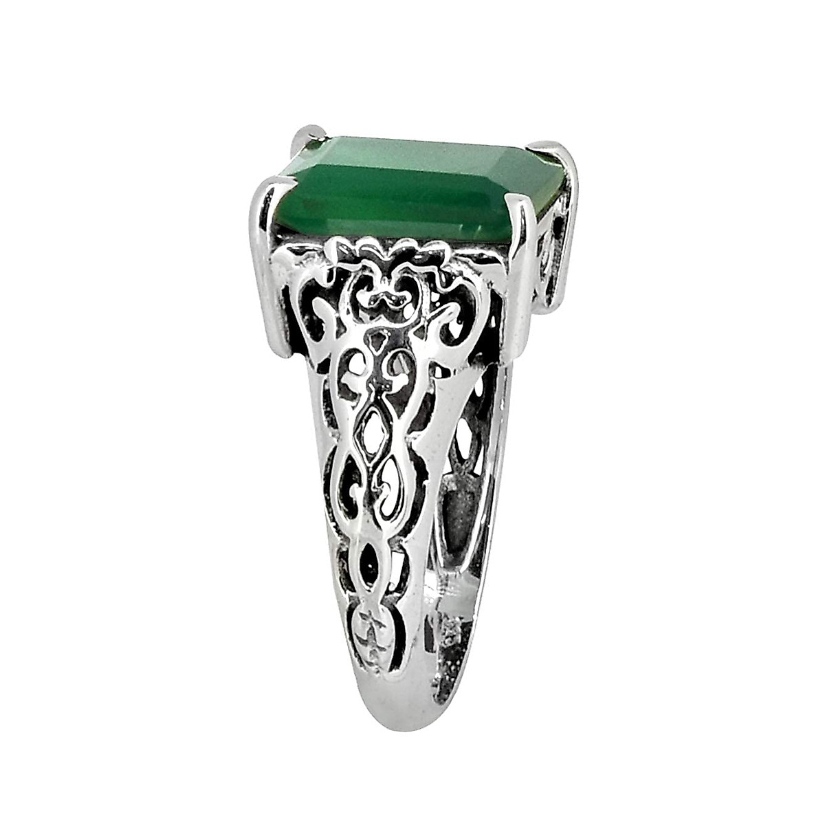 YoTreasure Green Onyx Solid 925 Sterling Silver Filigree Ring Jewelry