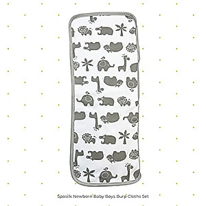 Spasilk Baby 3 Pack 100% Cotton Burp Cloths for Newborn Boys and Girls, Gray Animals, One Size