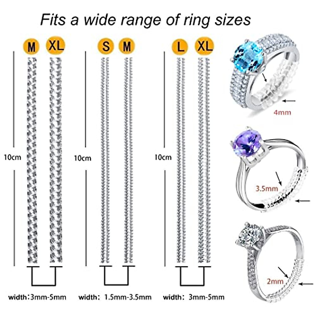 Ring Size Adjuster for Loose Rings, Eiito Ring Sizers Ring Spacers or Ring Tightener - Invisible Ring Guards - 6 Sizes Fitter, Resizer Fit Almost Any Size Rings