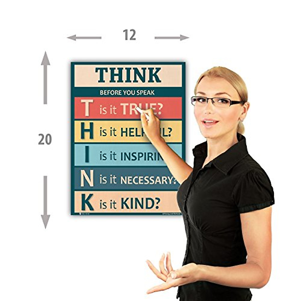 Think before you speak LAMINATED motivational chart rainbow colors classrooms and educators poster 15x20