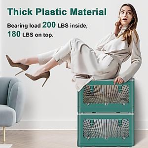 Sindax 2 Pack Storage Bins with Lids - 13.8 Gallon Collapsible Large Storage Bins with Wheels and Door, Stackable Storage Bins for Clothing, Blankets, Books, Bedding