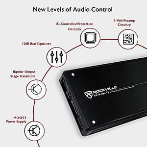 Rockville KRYPTON T2 2800W 2-Channel 2-Ohm Car Amplifier, Dyno-Certified, MOSFET, Adjustable Crossover, Remote Control, Perfect for Car Audio and Subs