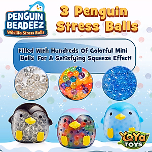 Penguin Stress Balls 3-Pack - Squishy Squeeze Fidget Ball Set for Stress Relief, Autism, ADHD - Cute Penguin Lovers Gift - Includes Blue, Black, Colorful Animal Squishies - Fun & Relaxing to Squish